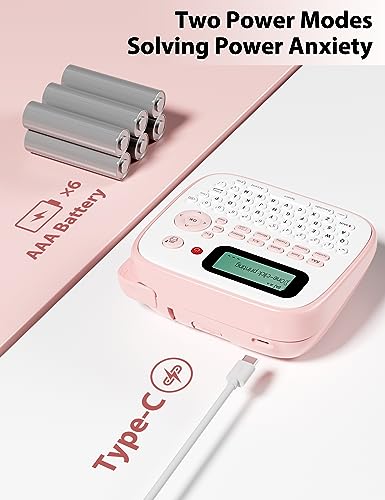 Vixic Pink Label Maker Machine with 4 Tapes, D210S Label Maker Machine, Portable Label Maker with Keyboard, QWERTY Keyboard Handheld & Easy to use, Multiple Fonts Frames for Home/Office/School