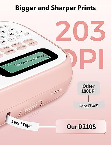 Vixic Pink Label Maker Machine with 4 Tapes, D210S Label Maker Machine, Portable Label Maker with Keyboard, QWERTY Keyboard Handheld & Easy to use, Multiple Fonts Frames for Home/Office/School