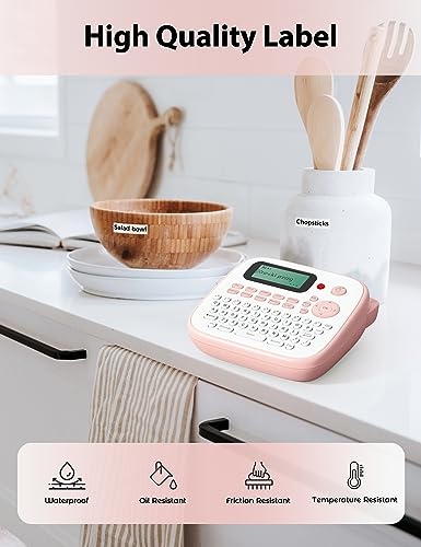 Vixic Pink Label Maker Machine with 4 Tapes, D210S Label Maker Machine, Portable Label Maker with Keyboard, QWERTY Keyboard Handheld & Easy to use, Multiple Fonts Frames for Home/Office/School