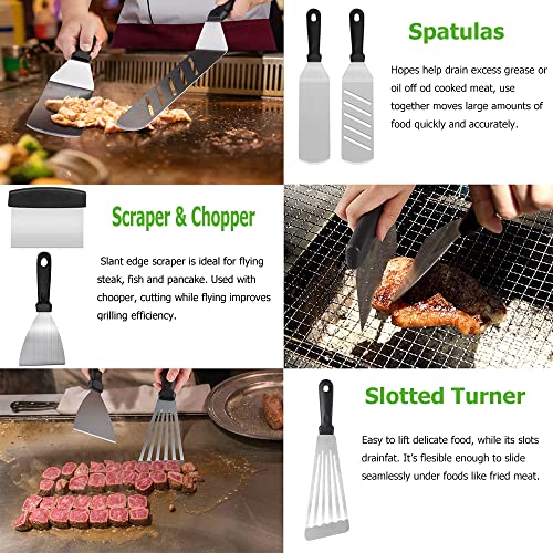Blackstone Griddle Accessories Kit, 131 PCS Griddle Grill Tools Set Stainless Steel Grill BBQ Spatula Set, Blackstone Griddle Utensils Kit with Storage Bag for Men Women Outdoor Camping