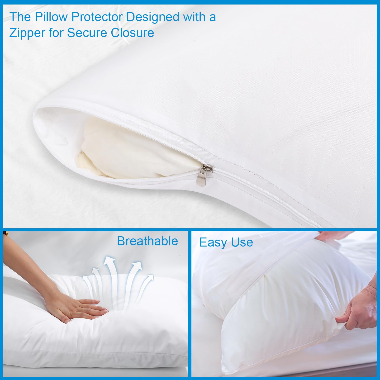 Shimeyao 24 Pcs Zippered Pillow Protectors Bulk Standard Bedding Pillow Cases Soft Breathable Cotton Sateen Dust Protection Covers White Cases for Home Hotel Rental (20 x 26 Inch)