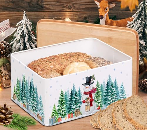 Pinata Rustic Christmas Bread Box, White, 13"L x 8.3"W x 5.3"H, Perfect for Christmas Kitchen Decor and Gift Giving