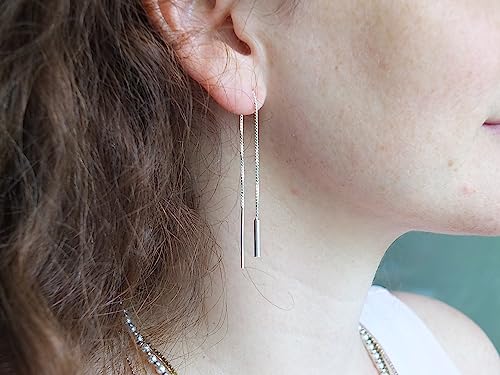 Handmade 925 Sterling Silver Chain Threader Dangle Earrings, Bar Edge Long Tassel Chain Drop Earrings, Dangling Earrings for Women, Tarnish & Water Resistant, By MiYa Jewelry Creations