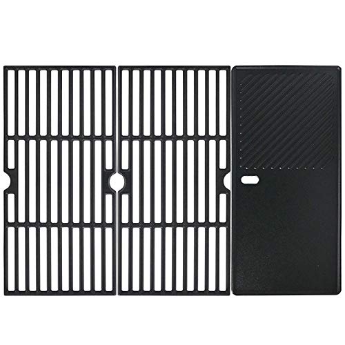 Uniflasy Grill Parts for Charbroil Advantage 463343015, 463344015, 463344116, Kenmore, Broil King Gas Grills G467-0002-W1 Grates and Griddle Replacement, 16 15/16" Cast Iron Cooking Grids, 3-Pack