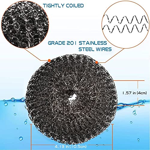 Heavy-Duty Stainless Steel Wool Barbecue Grill Cleaning Scrubber Pads, Replacement Steel Wool Brush Head, 2 Pack