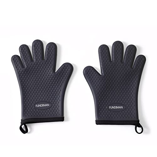 Kitchen Oven Gloves,Silicone and Cotton Double-Handle Hot Food Right on Your Grill Fryer,Layer Heat Resistant Oven Mitts/BBQ Gloves/Grill Gloves-Perfect for Baking and Grilling,10.8x7.7inches,Black