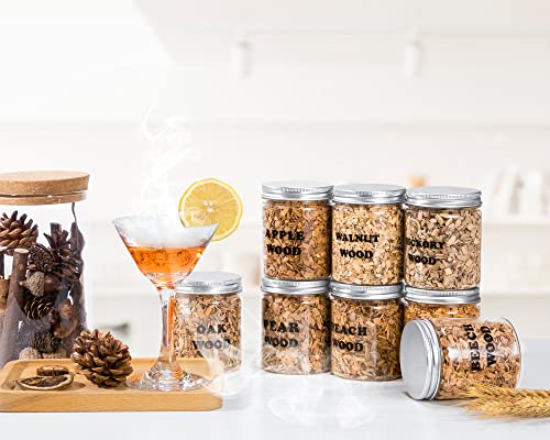 Natural Wood Chips for Smoker and Smoking Gun-Set of 8 Variety Pack-Hickory, Oak, Cherry, Apple, Peach, Beech, Walnut, Pear-3.5 OZ Each Great for Smoking Beef Chicken Fish Cocktail Whiskey & Drinks