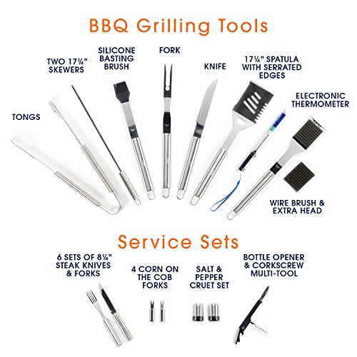 30 Piece BBQ Grilling Gift Set - Professional Grade Stainless Steel Barbecue Grill Tool Set with Aluminum Storage Case - Includes 4-in-1 Spatula Turner, Tongs and Many Other BBQ Grilling Accessories