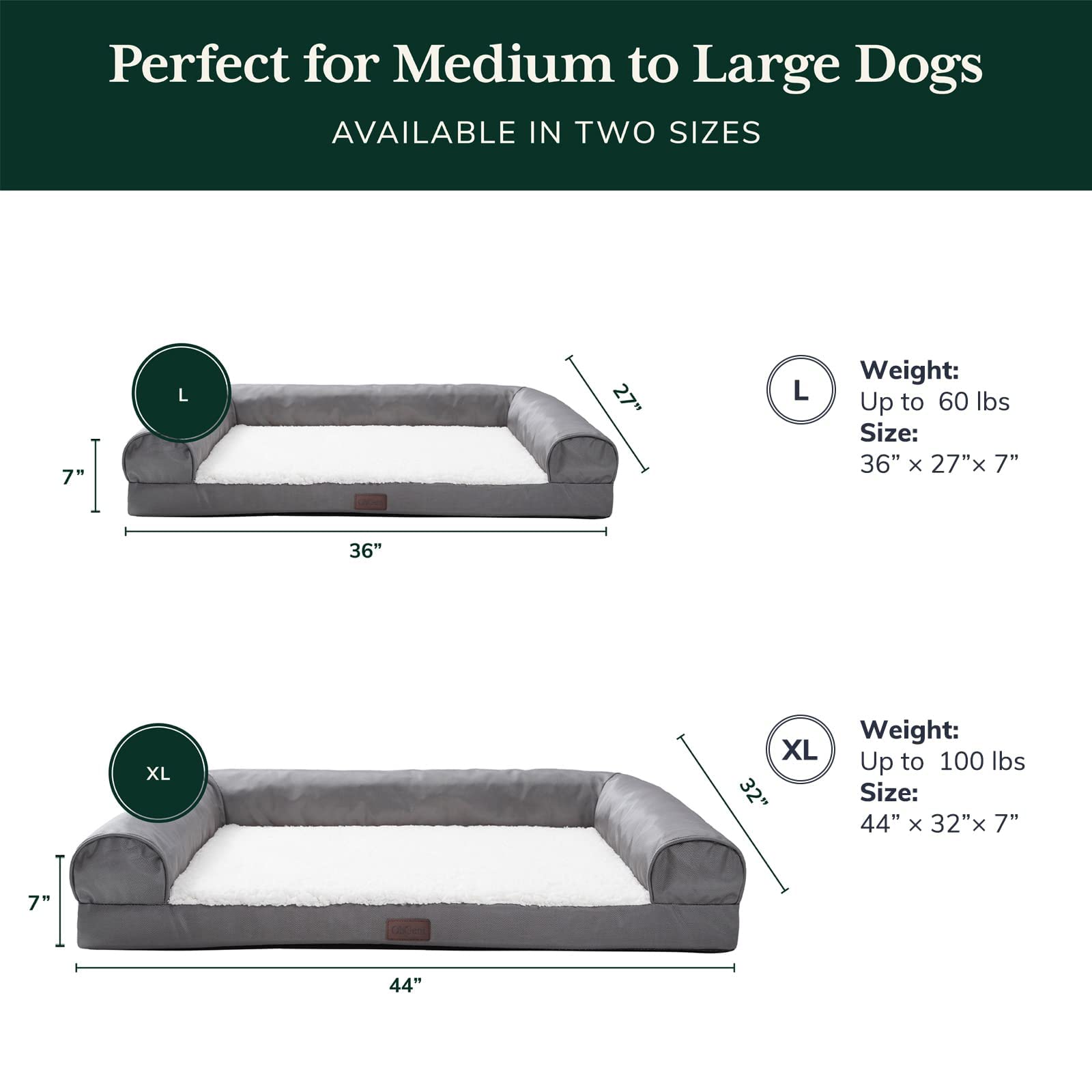 OhGeni Dog Beds for Large Dogs - Waterproof Dog Sofa Bed and Nonskid Bottom, Gray