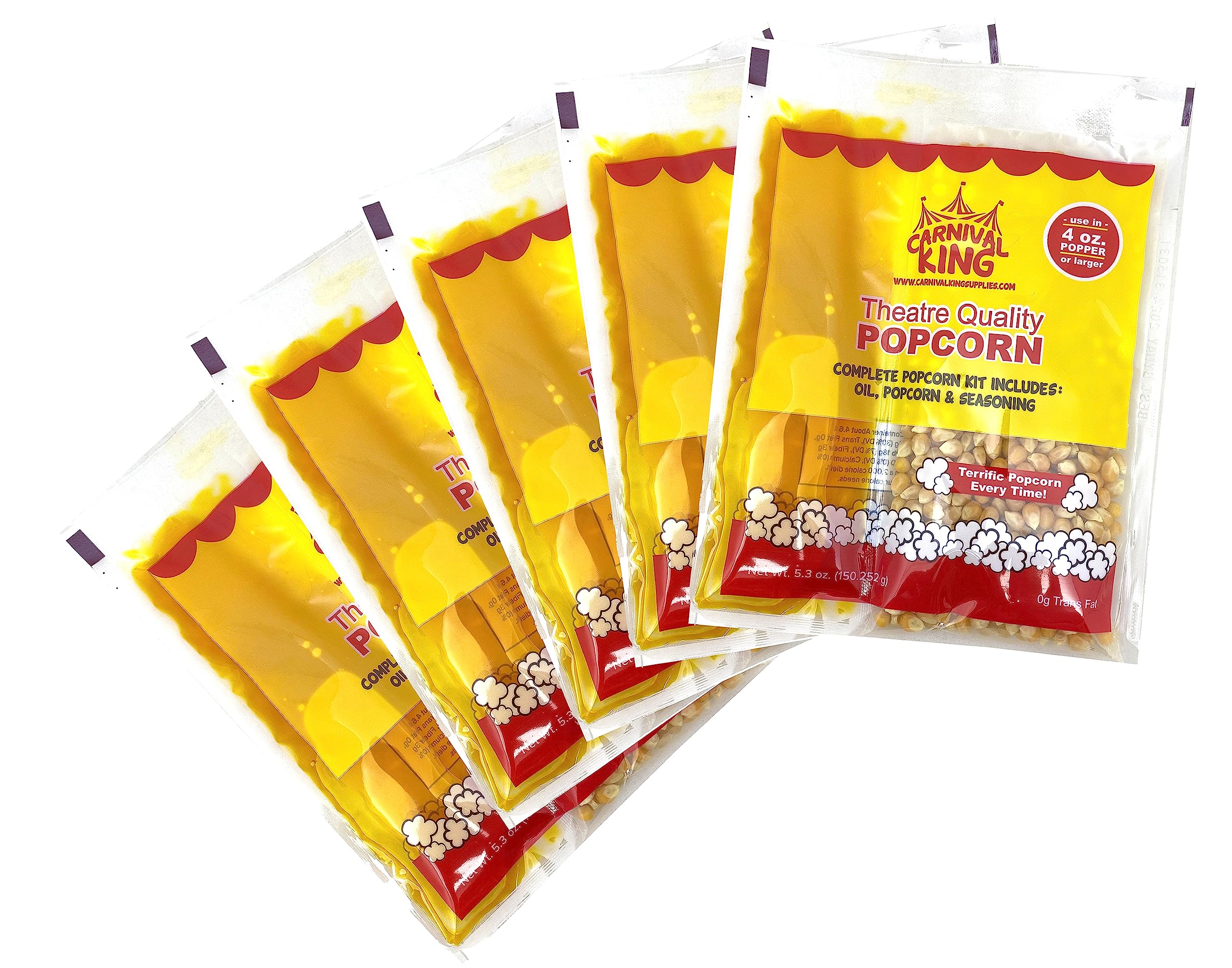 crait Carnival King All-In-One Popcorn Kit for 4 Ounce Popper β 16 Cups of Popped Popcorn Per Packet β Easy to Use Popcorn Portion Packs (5 Pack)