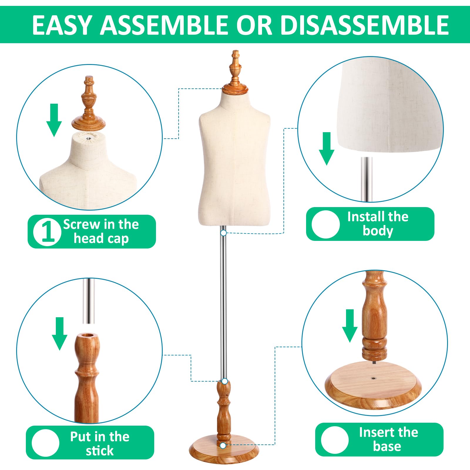Geetery 2 Pcs Kid Dress Form Old Adjustable Toddler Clothes Mannequins Children's Mannequin with Wooden Base for Window Counter Studio Clothing Store Display (3-4 Years)