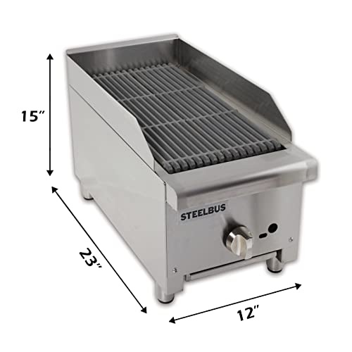 STEELBUS 12'' Heavy duty Commercial Radiant Broiler 1 Burner Natural/Propane gas Commercial Charbroilers Restaurant Equipment BBQ outdoor Countertop Griddle