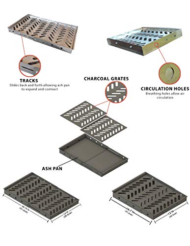 CHAR-PiT Universal Charcoal Grill Tray - Compatible with Smoker & Gas Grills - Charcoal Holder/Box - Stainless Steel Grill Tray - Built in Ash Pan- Easy Install & Mess- Free Cleanup