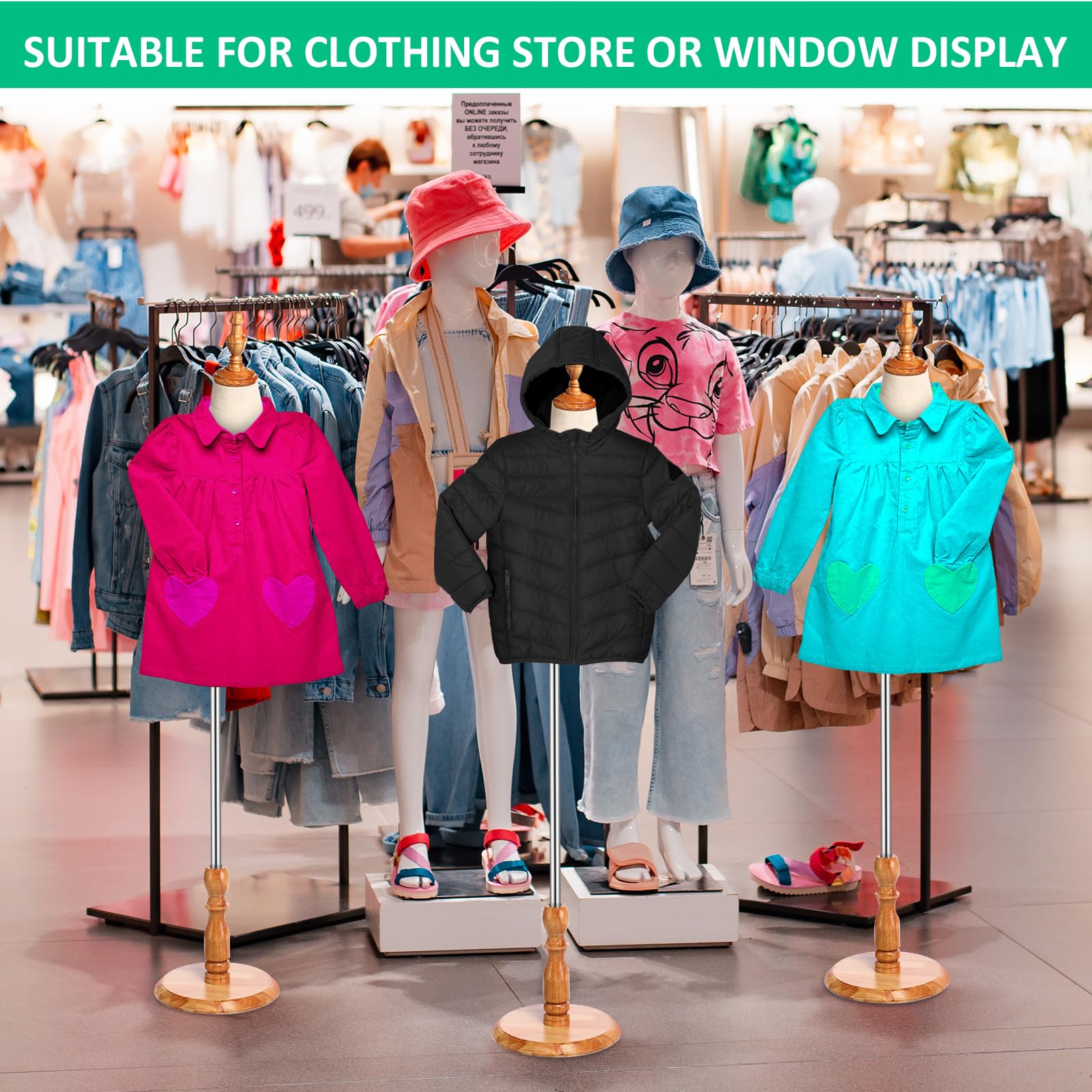 Geetery 2 Pcs Kid Dress Form Old Adjustable Toddler Clothes Mannequins Children's Mannequin with Wooden Base for Window Counter Studio Clothing Store Display (3-4 Years)