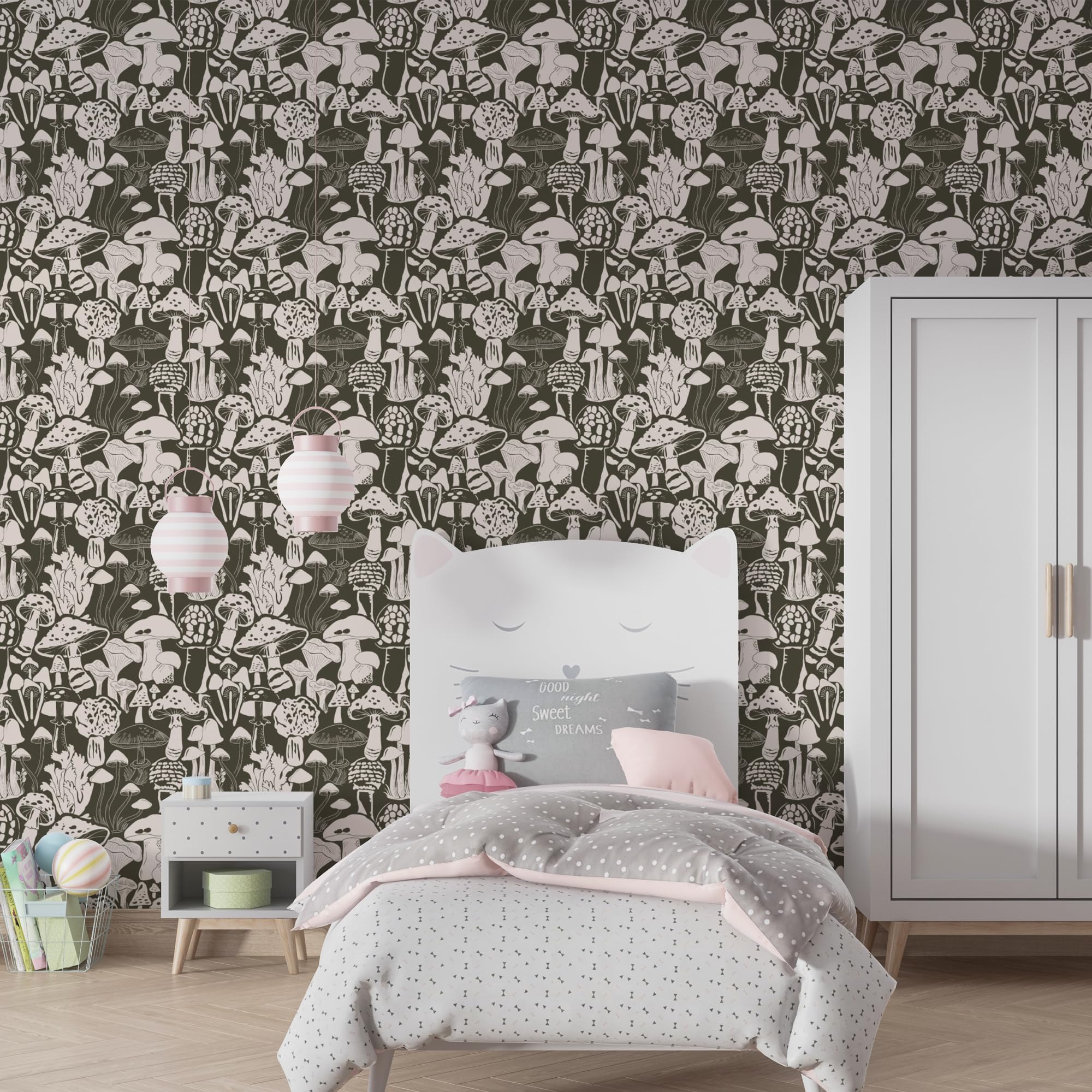 UniGoos Abstract Mushroom Peel and Stick Wallpaper Cute Pattern Temporary Wall Paper Roll Modern Self Adhesive Contact Paper for Cabinet Kids Room DIY Decor 17.7" x 118.1"