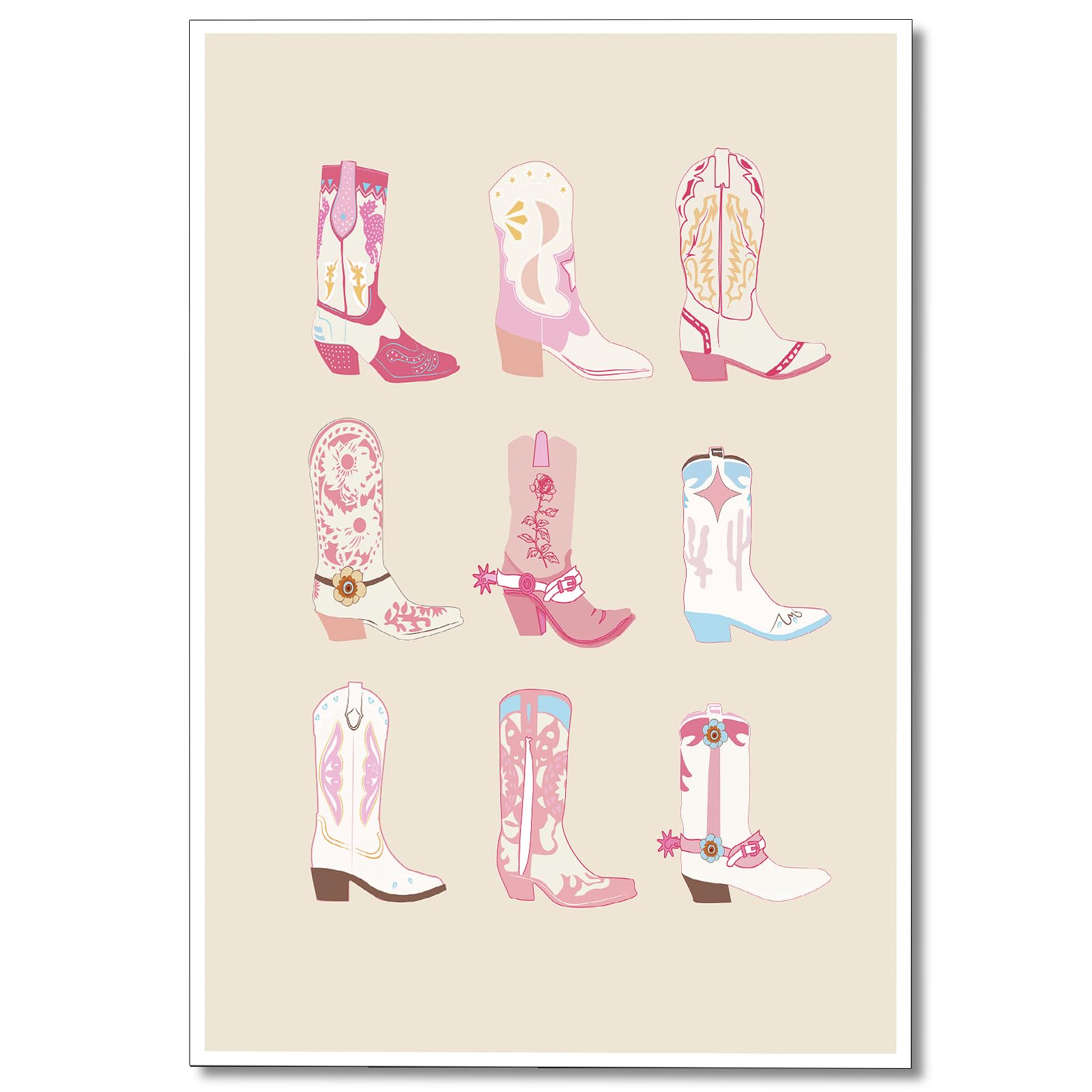 mifyuibytr Cowgirl Boots Print Poster, Pink Western Coastal Cowgirl Boot Aesthetic Canvas Wall Art, Preppy Cowgirl Room Decor 12x16in Unframed