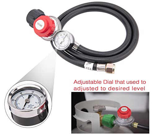 YOHIB 4FT Adjustable Propane Regulator with Hose High Pressure, 0-30PSI Gauges LP Gas Grill Adjustable Regulator Hose Fit for QCC1 Tank, BBQ Grill, Burners, Fryers, Heaters, Cooker