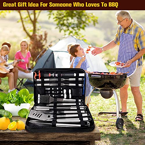 31Pcs Barbecue Accessories Tools Kit Stainless Steel Grilling Utensil Set with Storage Bag for Men Women Dad - BBQ Grill Tools Set with Thermometer for Backyard Party, Tailgating, Camping