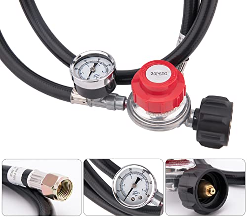 YOHIB 4FT Adjustable Propane Regulator with Hose High Pressure, 0-30PSI Gauges LP Gas Grill Adjustable Regulator Hose Fit for QCC1 Tank, BBQ Grill, Burners, Fryers, Heaters, Cooker