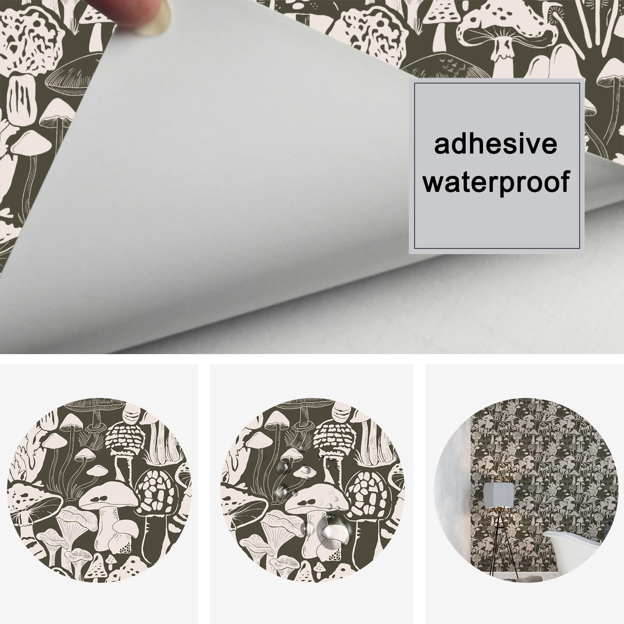 UniGoos Abstract Mushroom Peel and Stick Wallpaper Cute Pattern Temporary Wall Paper Roll Modern Self Adhesive Contact Paper for Cabinet Kids Room DIY Decor 17.7" x 118.1"