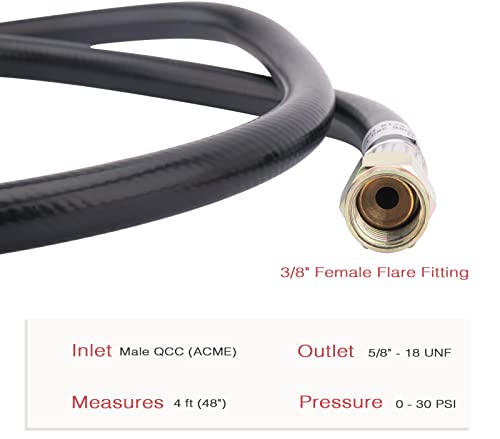 YOHIB 4FT Adjustable Propane Regulator with Hose High Pressure, 0-30PSI Gauges LP Gas Grill Adjustable Regulator Hose Fit for QCC1 Tank, BBQ Grill, Burners, Fryers, Heaters, Cooker