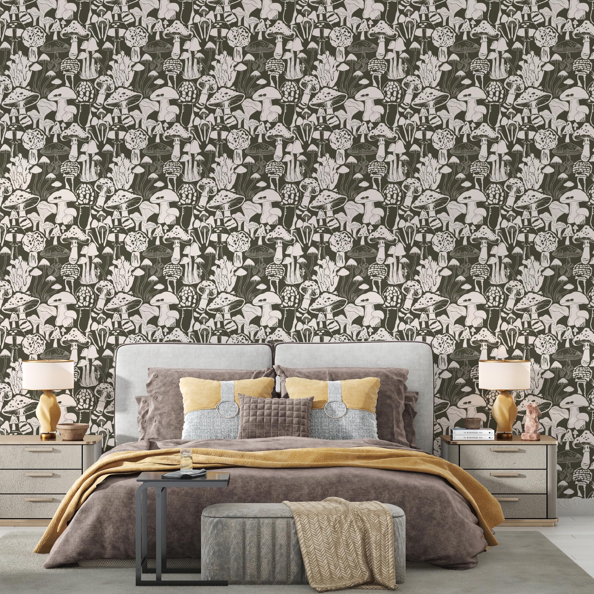 UniGoos Abstract Mushroom Peel and Stick Wallpaper Cute Pattern Temporary Wall Paper Roll Modern Self Adhesive Contact Paper for Cabinet Kids Room DIY Decor 17.7" x 118.1"