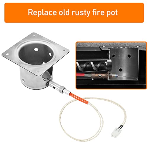 GRISUN Fire Burn Pot for Traeger and Pit Boss Pellet Grill, Upgraded Heavy Duty Pellet Grill Replacement Parts, Come with Hot Rod Igniter, Screws, and Fuse