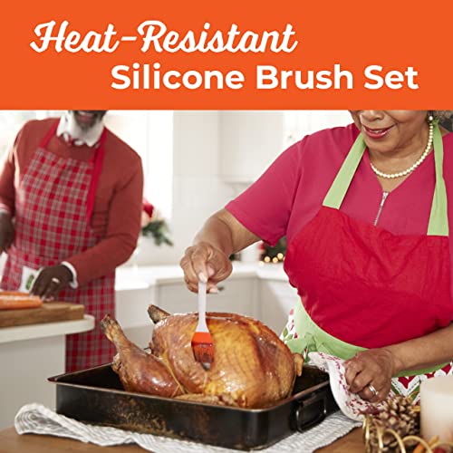 M KITCHEN WORLD Silicone Pastry Brush for Cooking 2 Pieces - Rubber Basting Brush with Grid, Kitchen Brushes Utensils for Food Sauce Butter Oil BBQ Spreading - Orange
