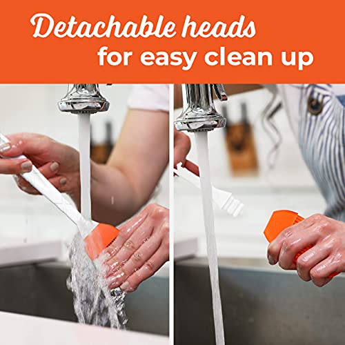 M KITCHEN WORLD Silicone Pastry Brush for Cooking 2 Pieces - Rubber Basting Brush with Grid, Kitchen Brushes Utensils for Food Sauce Butter Oil BBQ Spreading - Orange