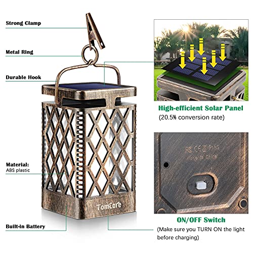 TomCare Solar Lights Outdoor Flickering Flame Solar Lantern Outdoor Hanging Lanterns Decorative Outdoor Lighting Solar Powered Waterproof LED Flame Lights for Patio Garden Deck, 2 Pack(Bronze)