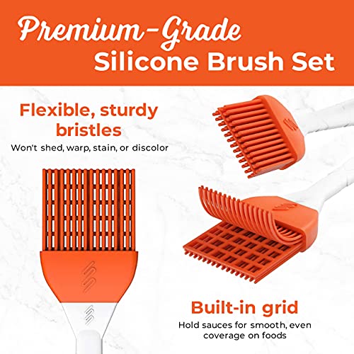 M KITCHEN WORLD Silicone Pastry Brush for Cooking 2 Pieces - Rubber Basting Brush with Grid, Kitchen Brushes Utensils for Food Sauce Butter Oil BBQ Spreading - Orange