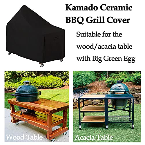 60 Inch Kamado Ceramic BBQ Grill Cover Heavy Duty Waterproof Large Big Green Egg Table Cover, Black