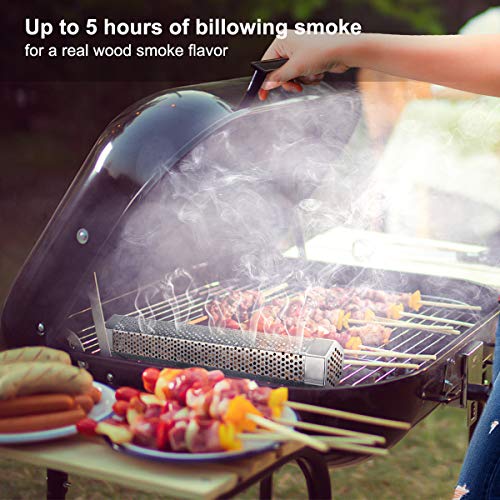 Pellet Smoker Tube, 2 Pack 12'' Stainless Steel BBQ Wood Pellet Tube Smoker with 2 Hooks and 2 Brushes for Cold/Hot Smoking