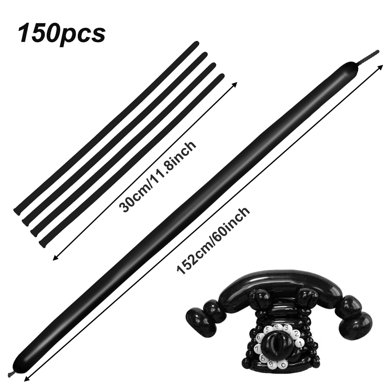 RUBFAC 260 Balloons 150pcs Black Long Balloons for Balloon Animals, Twisting Balloons for Balloon Garland Animals Modeling, Birthday, Wedding, Party Decorations