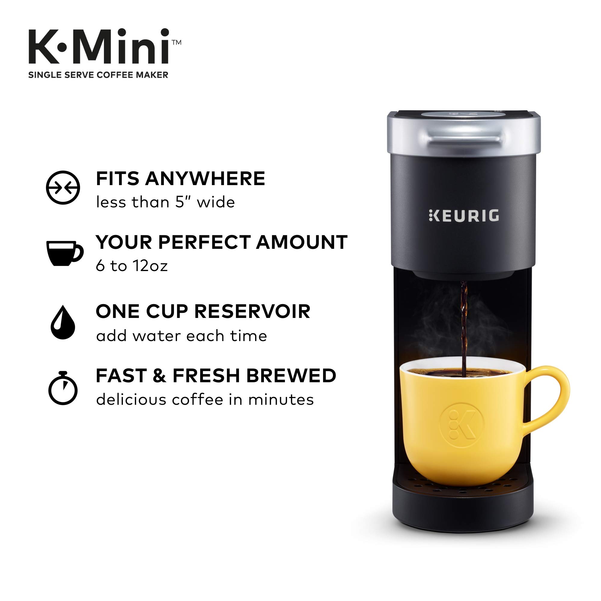 Emerson 0.7 CU. FT. 700 Watt, Touch Control, Black Microwave Oven, MW7302B & Keurig K-Mini Single Serve Coffee Maker, Black