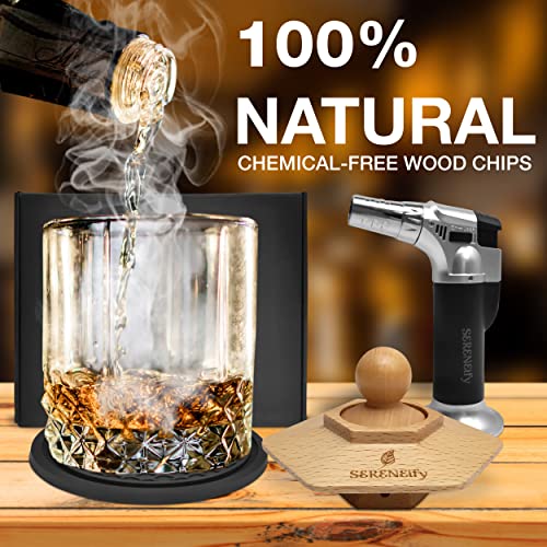 Sereneify Cocktail Smoker kit with Torch - Old Fashioned Smoker Kit with 4 Wood Chips, Bourbon Smoker Kit for Drinks, Gift for Men, Easy to Use Whiskey Smoker kit (No Butane)