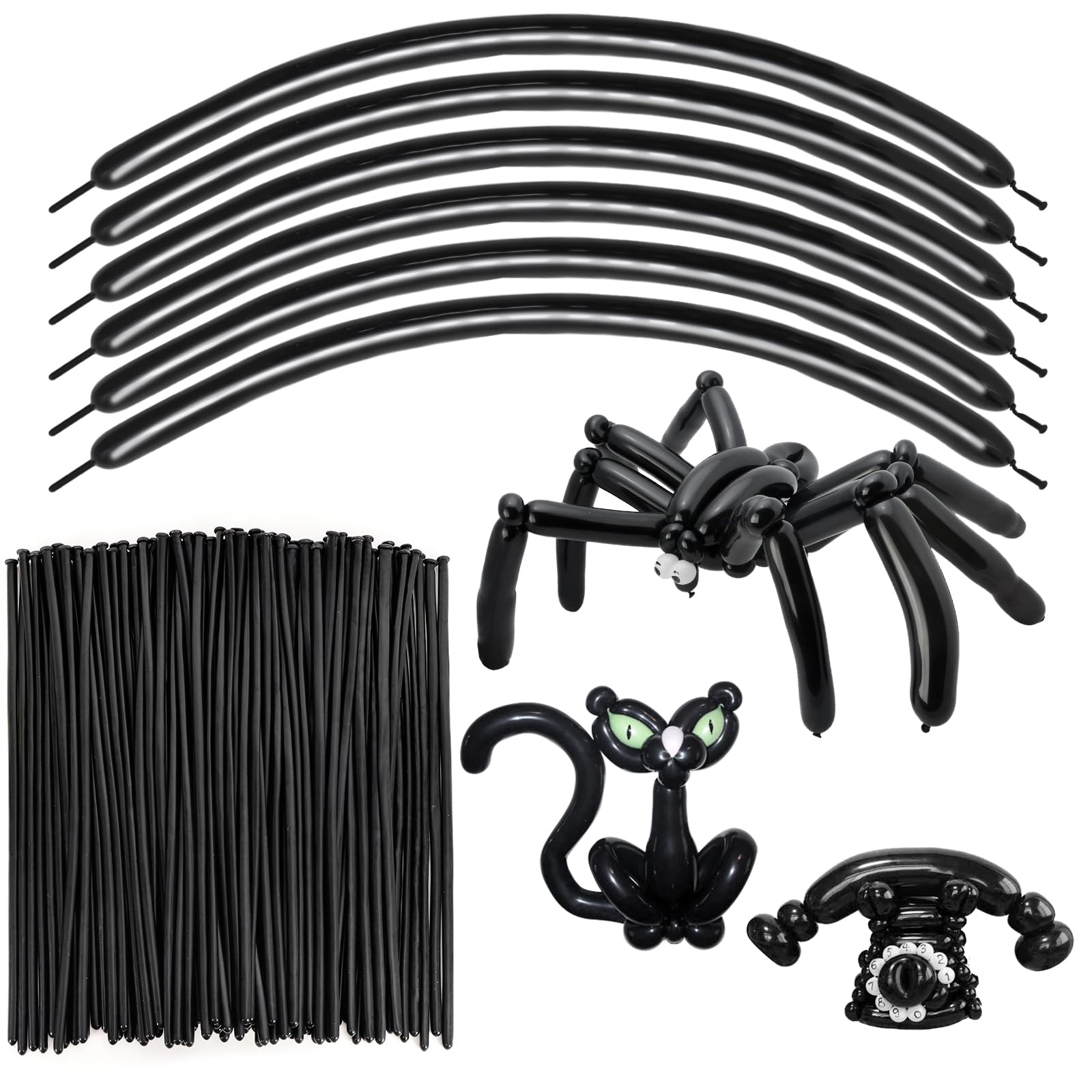 RUBFAC 260 Balloons 150pcs Black Long Balloons for Balloon Animals, Twisting Balloons for Balloon Garland Animals Modeling, Birthday, Wedding, Party Decorations
