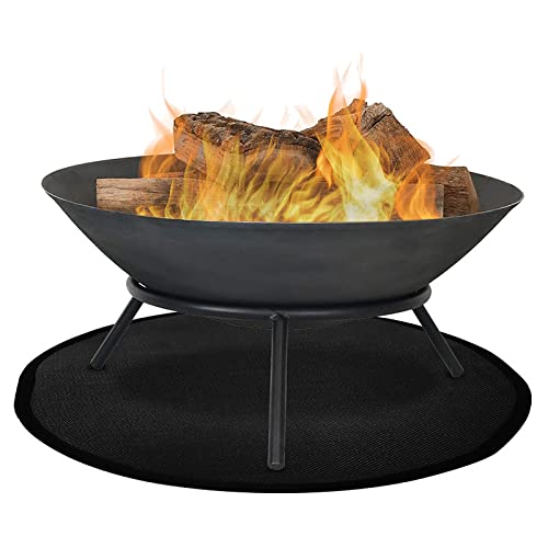 YWWQYBYQ 24" Fire Pit Mat,Round Grill Mat for Outdoor Grill Deck Protector, Double-Sided Fireproof BBQ Grill Mat, Oil-Proof Waterproof Under Grill Mat Black
