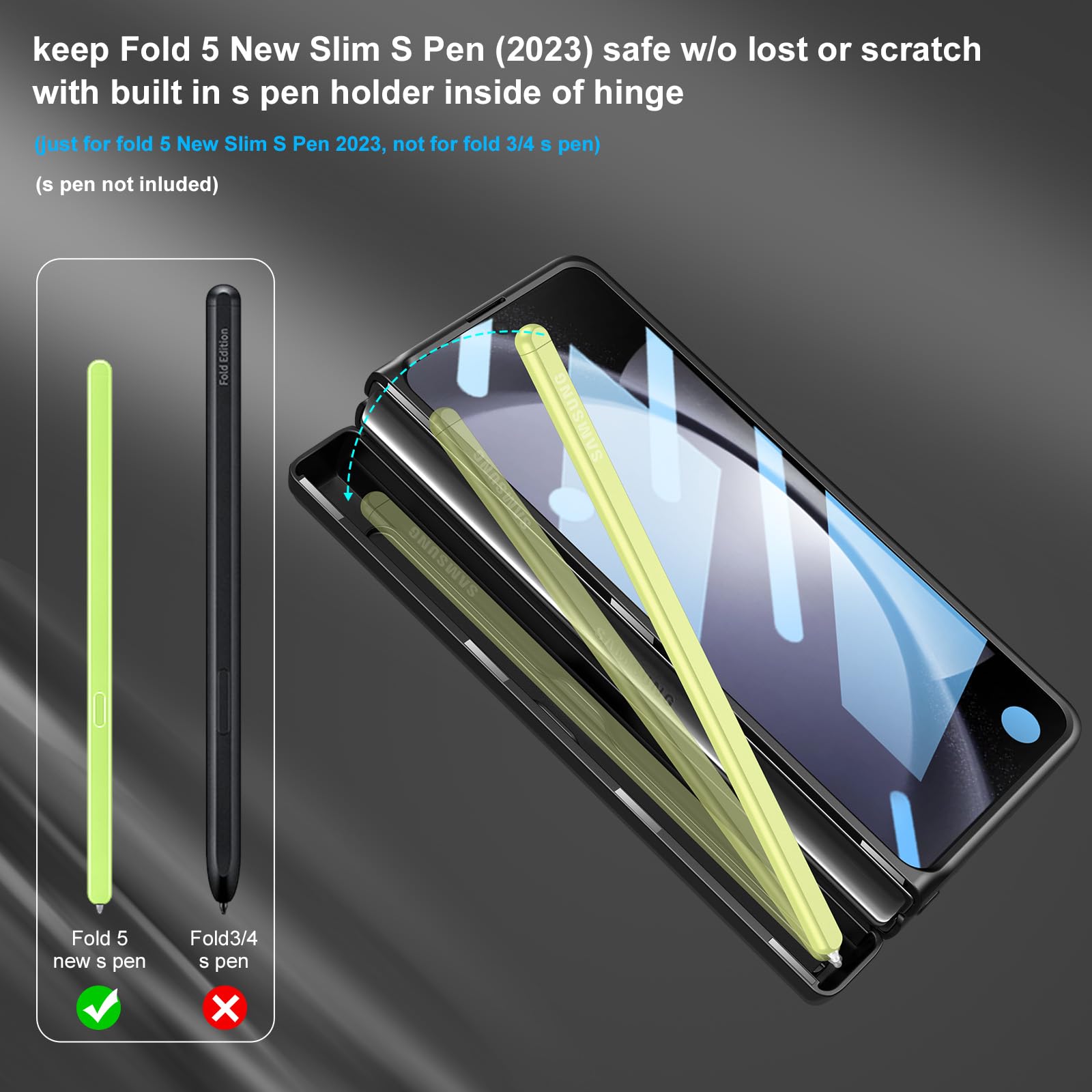Libeagle Compatible with Samsung Galaxy Z Fold 5 Case, Built in Hidden Fold 5 New Slim S Pen Holder (2023), Leather on Back, Screen Protector, Hinge Protection, Wireless Charging Cover 5G-Carbon Fiber