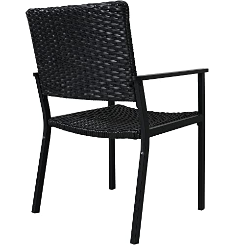 Outdoor Patio Dinning Set, PE Wicker 5-Piece Dining Table Set with Umbrella Hole and 4 Dining Chairs for Garden, Deck (Black Wicker+Black Frame)