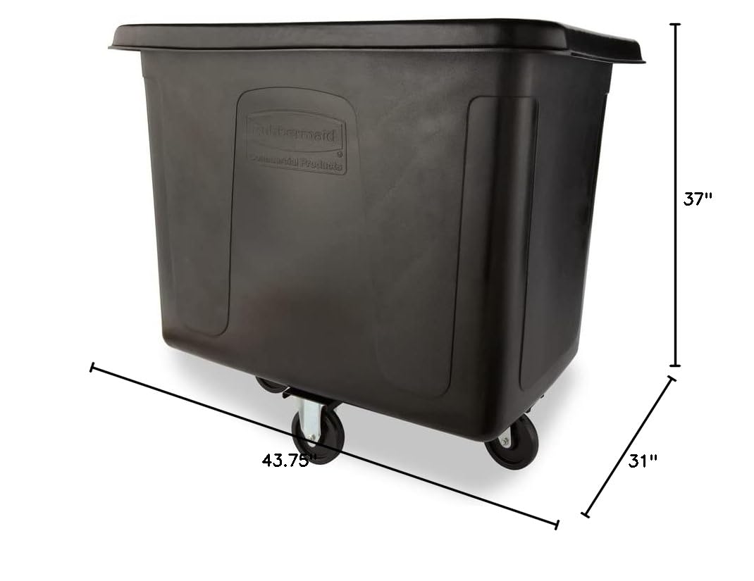 Rubbermaid Commercial MDPE 102.9-Gallon Laundry and Waste Collection Cube Truck, Rectangular, 31-Inch Width x 43-3/4-Inch Depth x 37-Inch Height, Black (FG461600BLA)