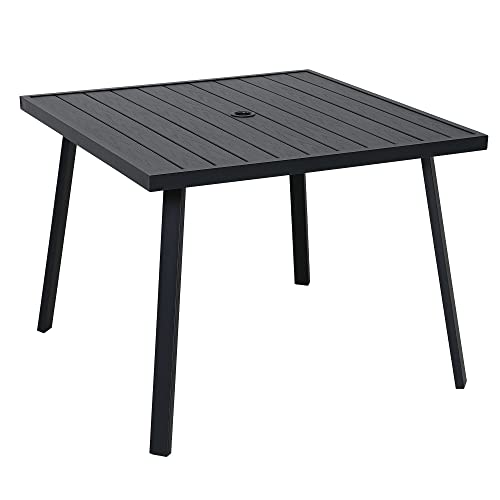 Outdoor Patio Dinning Set, PE Wicker 5-Piece Dining Table Set with Umbrella Hole and 4 Dining Chairs for Garden, Deck (Black Wicker+Black Frame)