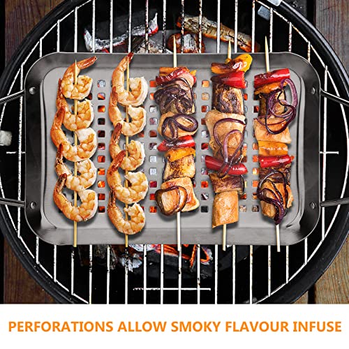 Grisun Vegetable Grill Baskets 3 PCS - Heavy Duty BBQ Grill Baskets for Outdoor Grill with handle, Stainless Steel BBQ Vegetable Grilling Baskets with a Round Wok Grill Pan, Dishwasher Safe
