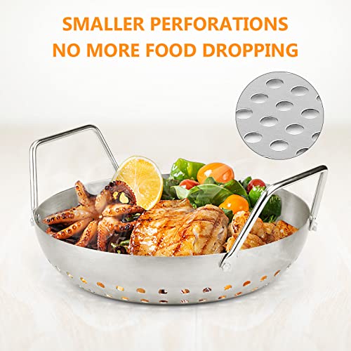 Grisun Vegetable Grill Baskets 3 PCS - Heavy Duty BBQ Grill Baskets for Outdoor Grill with handle, Stainless Steel BBQ Vegetable Grilling Baskets with a Round Wok Grill Pan, Dishwasher Safe