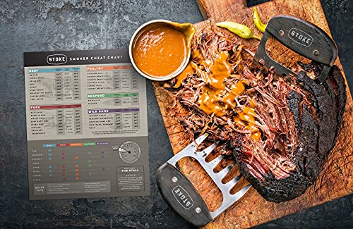 STOKE™ Meat Smoker Cheat Chart Magnet: Beef, Chicken, Turkey, Seafood, Wild Game | Barbecue Smoking Time & Target Temperature | BBQ & Wood Flavor Guide | Best Internal Temp Guide | LARGE 7”x8.5” Refrigerator Chart