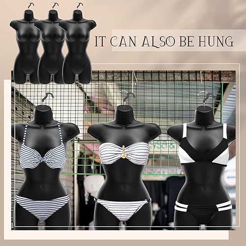 Dress Form Female Mannequin Torso Hollow Back Hanging Mannequin Body Manikin with Hook Half Body Shirt Clothing Display Plastic(3 Pcs,31.1 x 16.1 Inch)