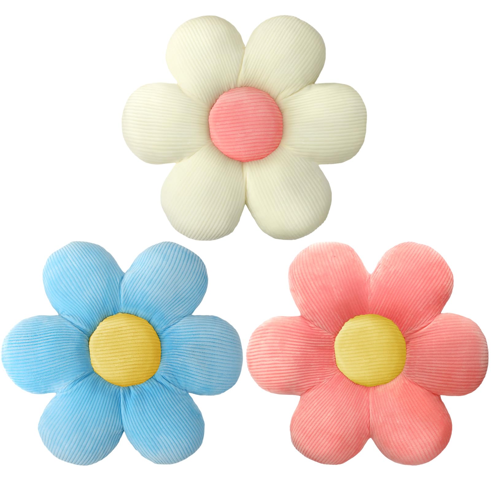Sratte 3 Pcs Flower Pillows Flower Shaped Throw Pillow Cute Daisy Pillow Seating Cushions for Adults Home Bedroom Sofa Chair Couch Decor(Multicolored,16")