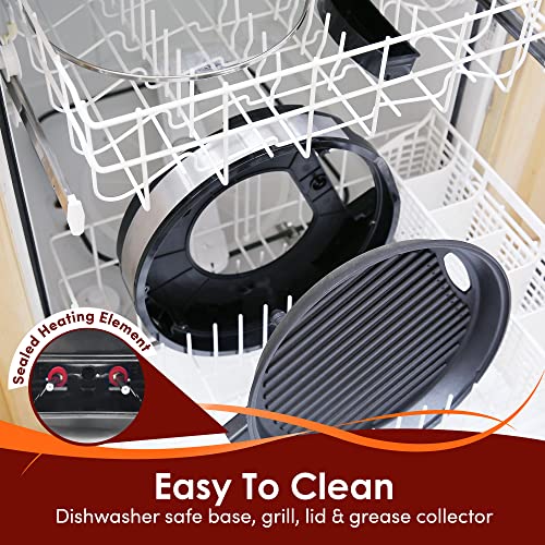 Elite Gourmet EMG6505G Smokeless Indoor Electric BBQ Grill with Glass Lid Dishwasher Safe, Nonstick, Adjustable Temperature, Fast Heat Up, Low-Fat Meals Easy to Clean Design