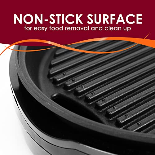 Elite Gourmet EMG6505G Smokeless Indoor Electric BBQ Grill with Glass Lid Dishwasher Safe, Nonstick, Adjustable Temperature, Fast Heat Up, Low-Fat Meals Easy to Clean Design