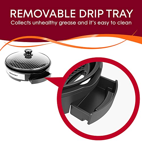 Elite Gourmet EMG6505G Smokeless Indoor Electric BBQ Grill with Glass Lid Dishwasher Safe, Nonstick, Adjustable Temperature, Fast Heat Up, Low-Fat Meals Easy to Clean Design